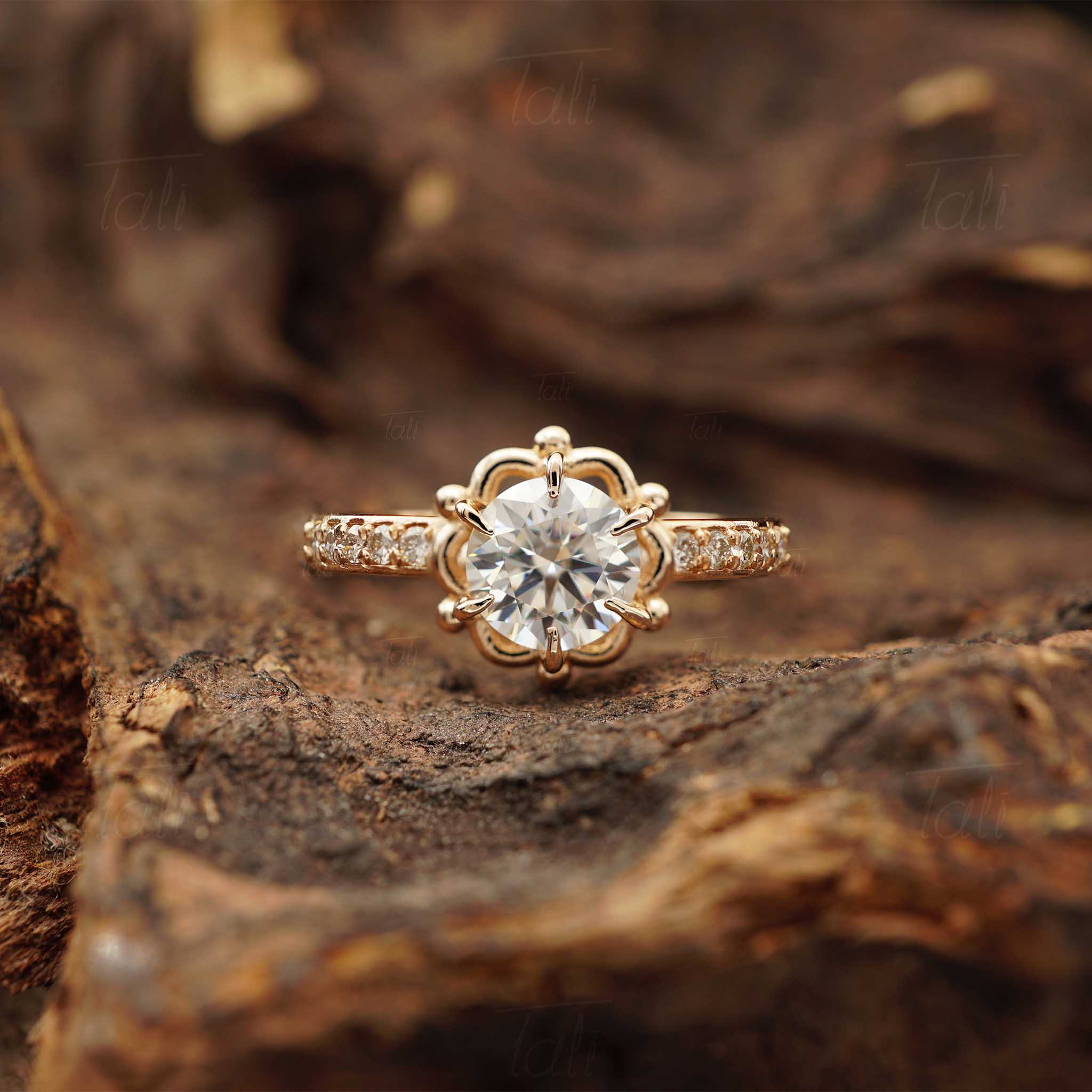 0,66 CT Pırlanta Flora Vintage Altın Yüzük | HRD / GIA Uluslararası Se – Tali Pırlanta